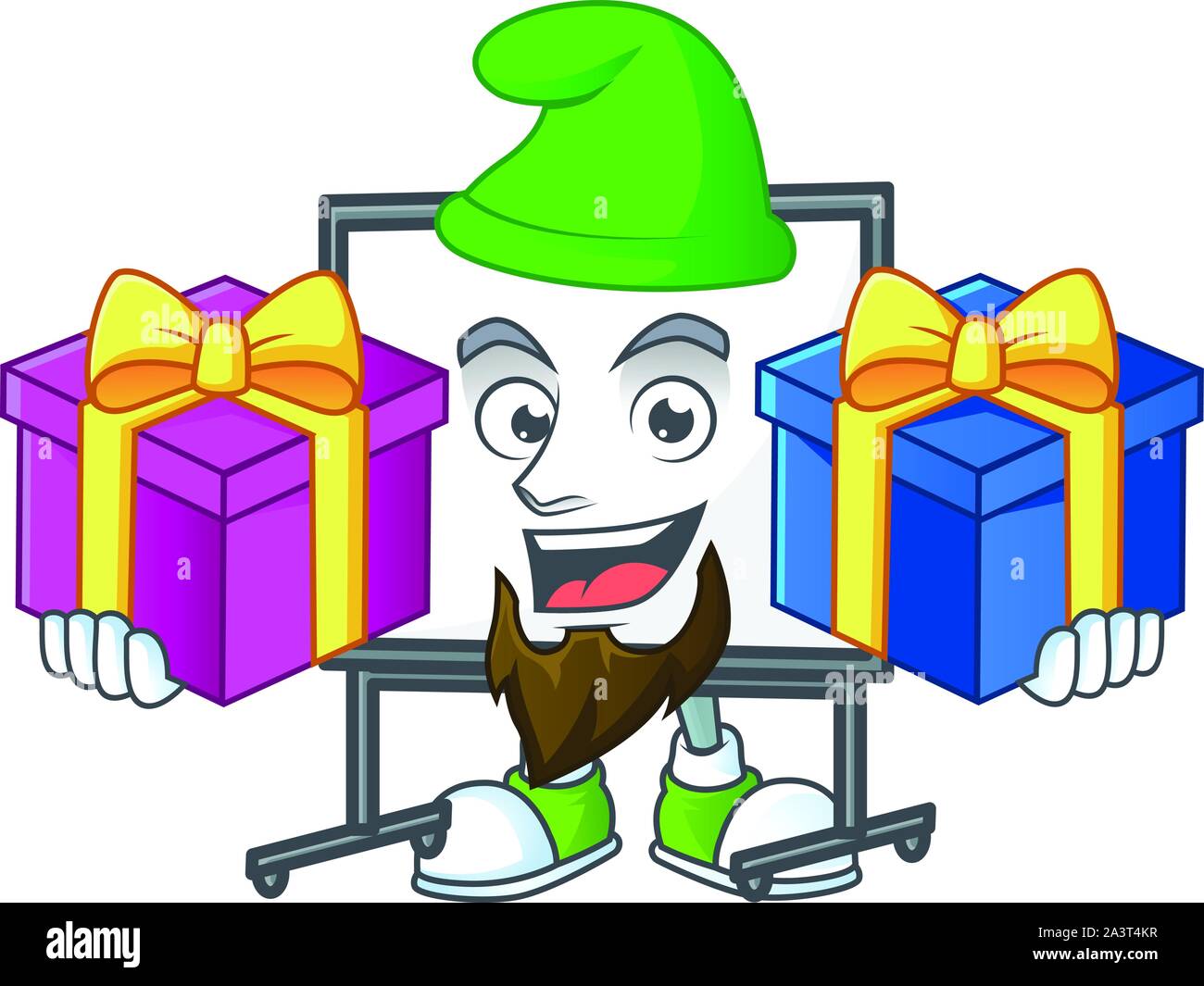 Bring two gifts white board cartoon on white background Stock Vector ...