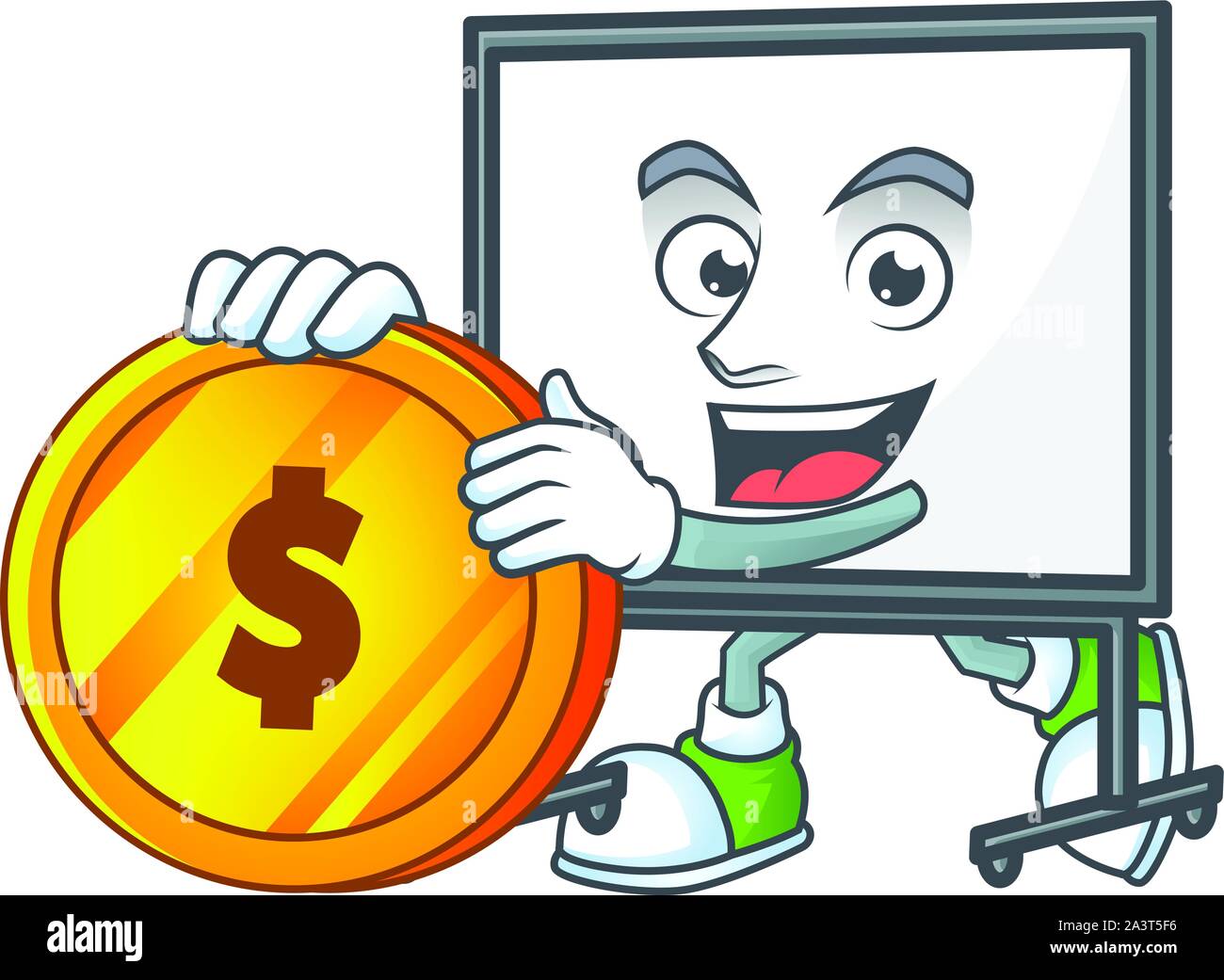 Bring coin white board cartoon on white background Stock Vector Image ...