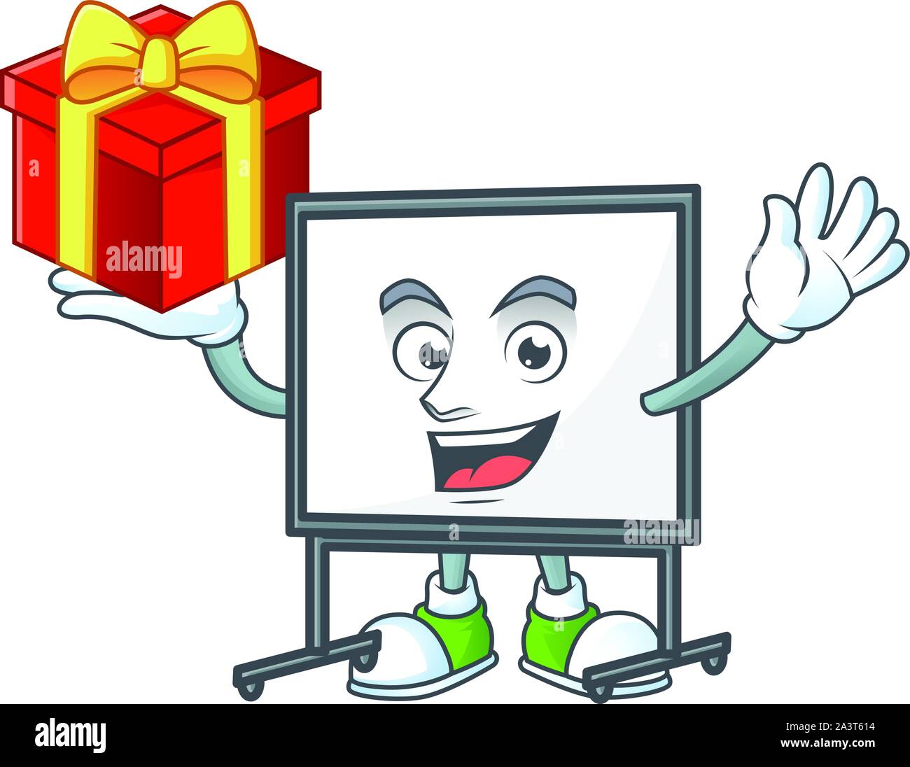 Bring gift white board cartoon on white background Stock Vector Image ...