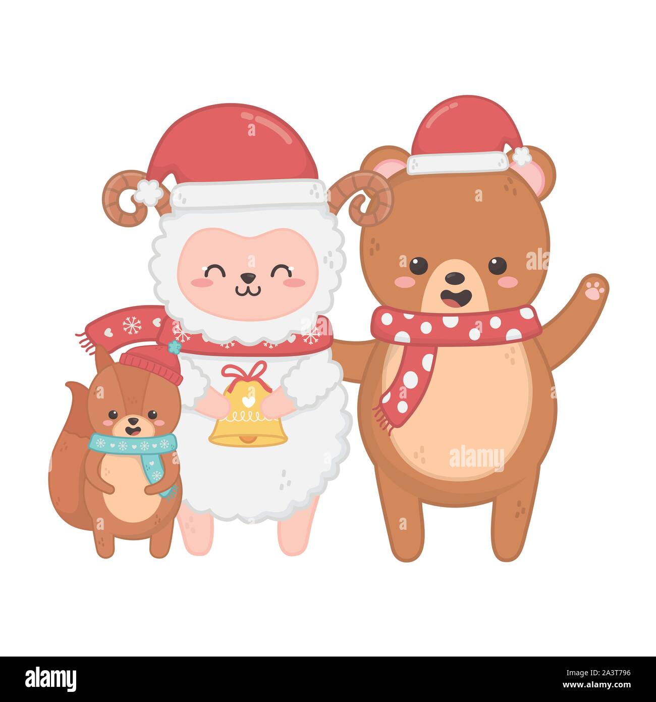 cute squirrel bear and sheep with bell merry christmas vector ...