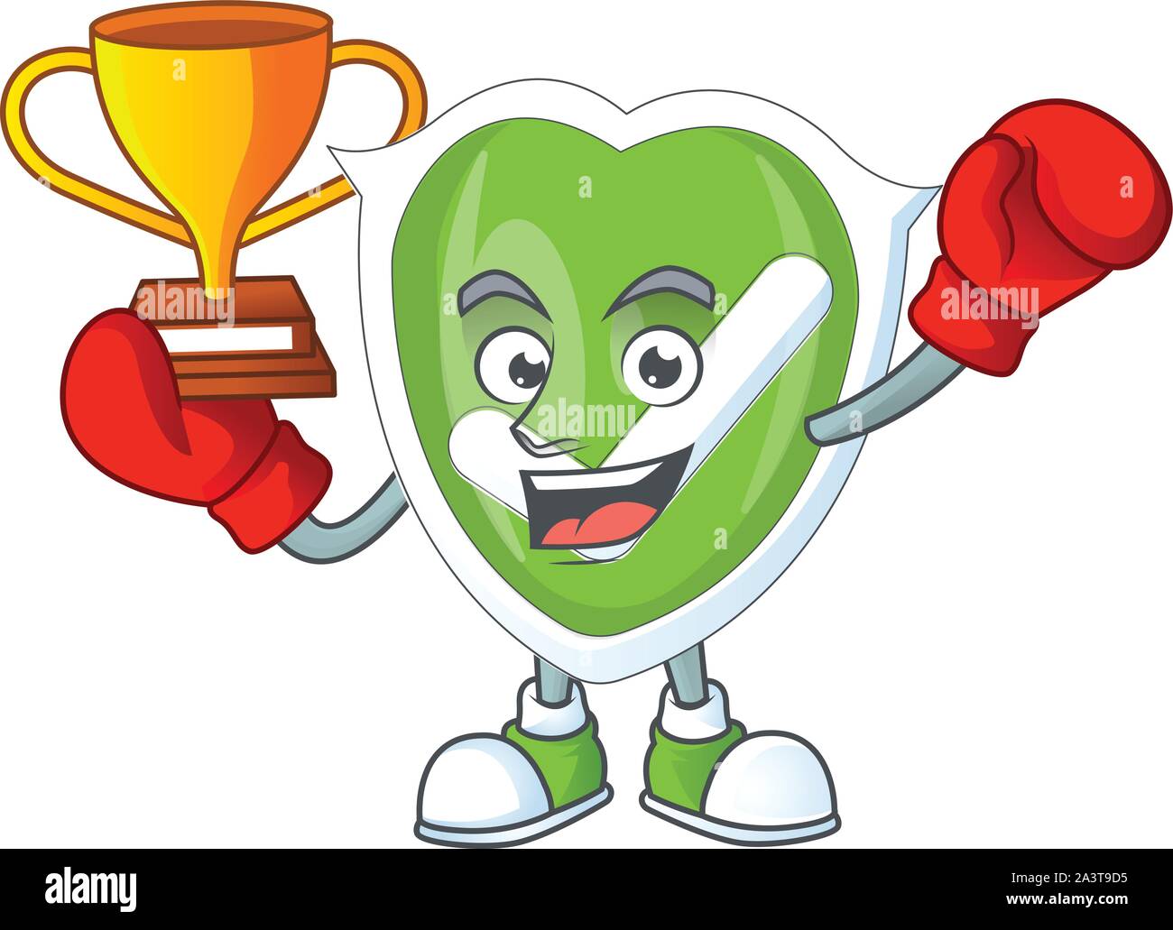 Boxing winner checkmark shield character on white background Stock ...