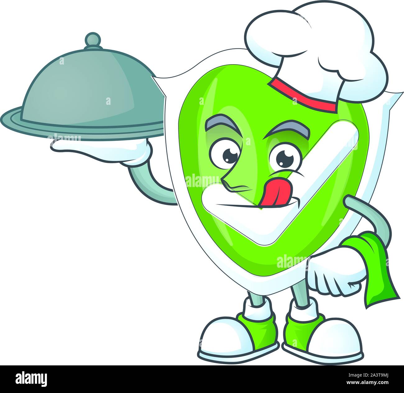 Chef with food checkmark shield with cartoon character shape Stock ...