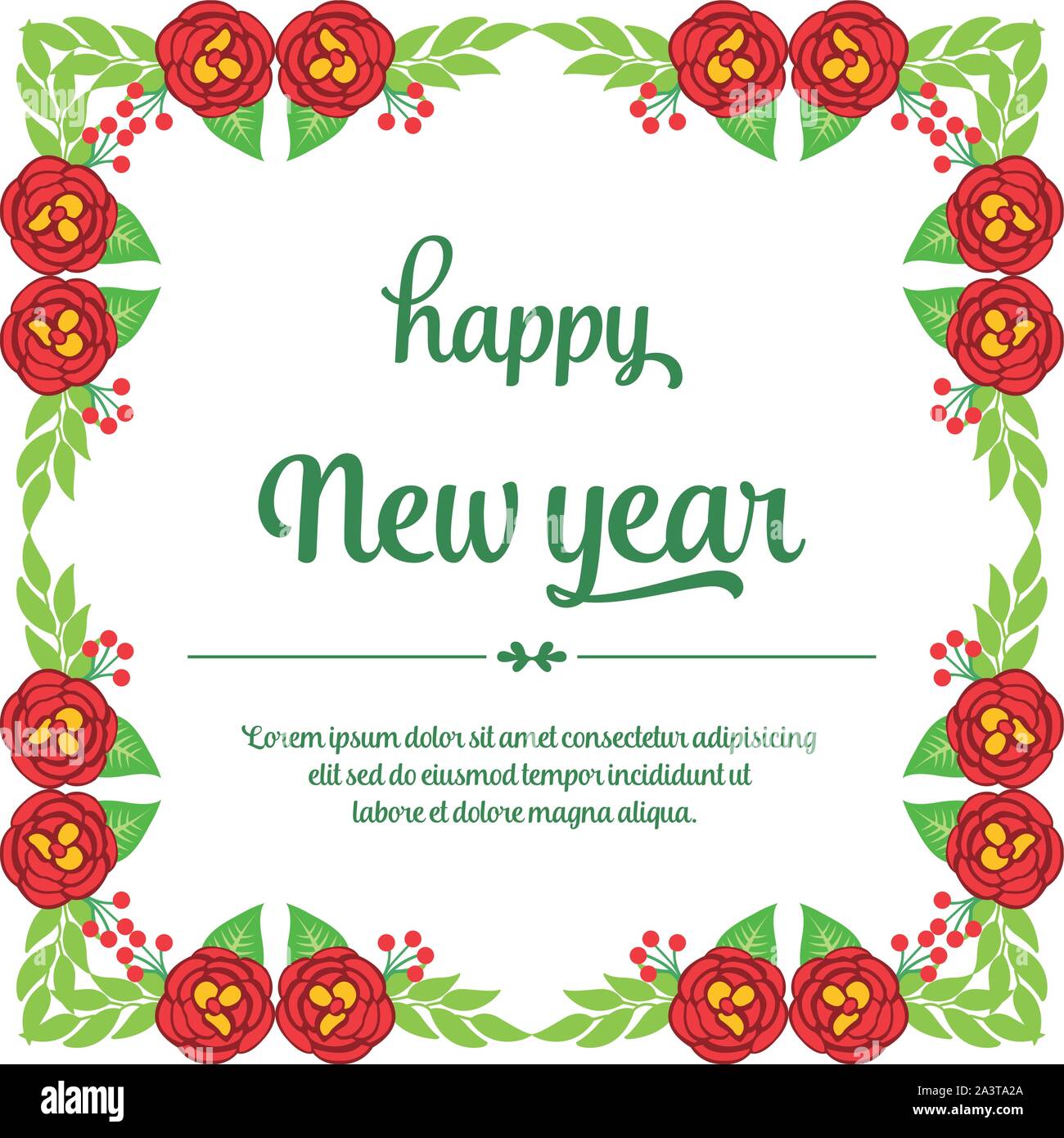 Ornate of greeting card happy new year, with texture red rose flower ...