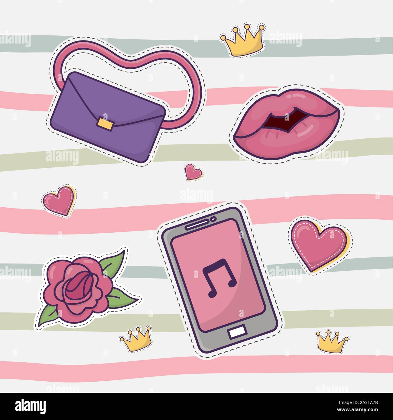 purse lips smartphone flowers hearts crowns decoration fashion patches ...