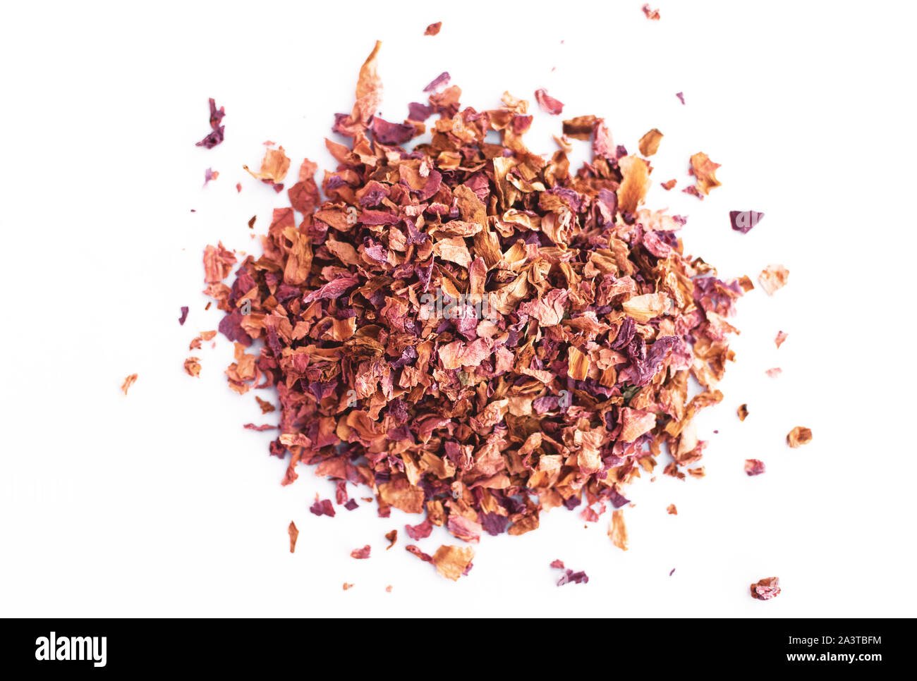 Dried rose petals, isolated on white background. Healthy tea drink ...