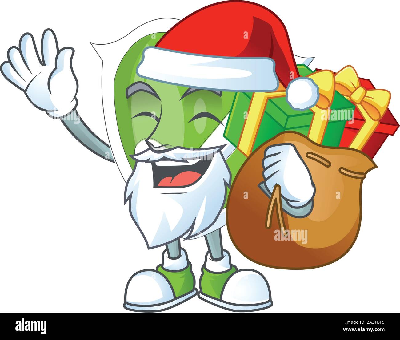 Santa with gift checkmark shield character on white background Stock ...