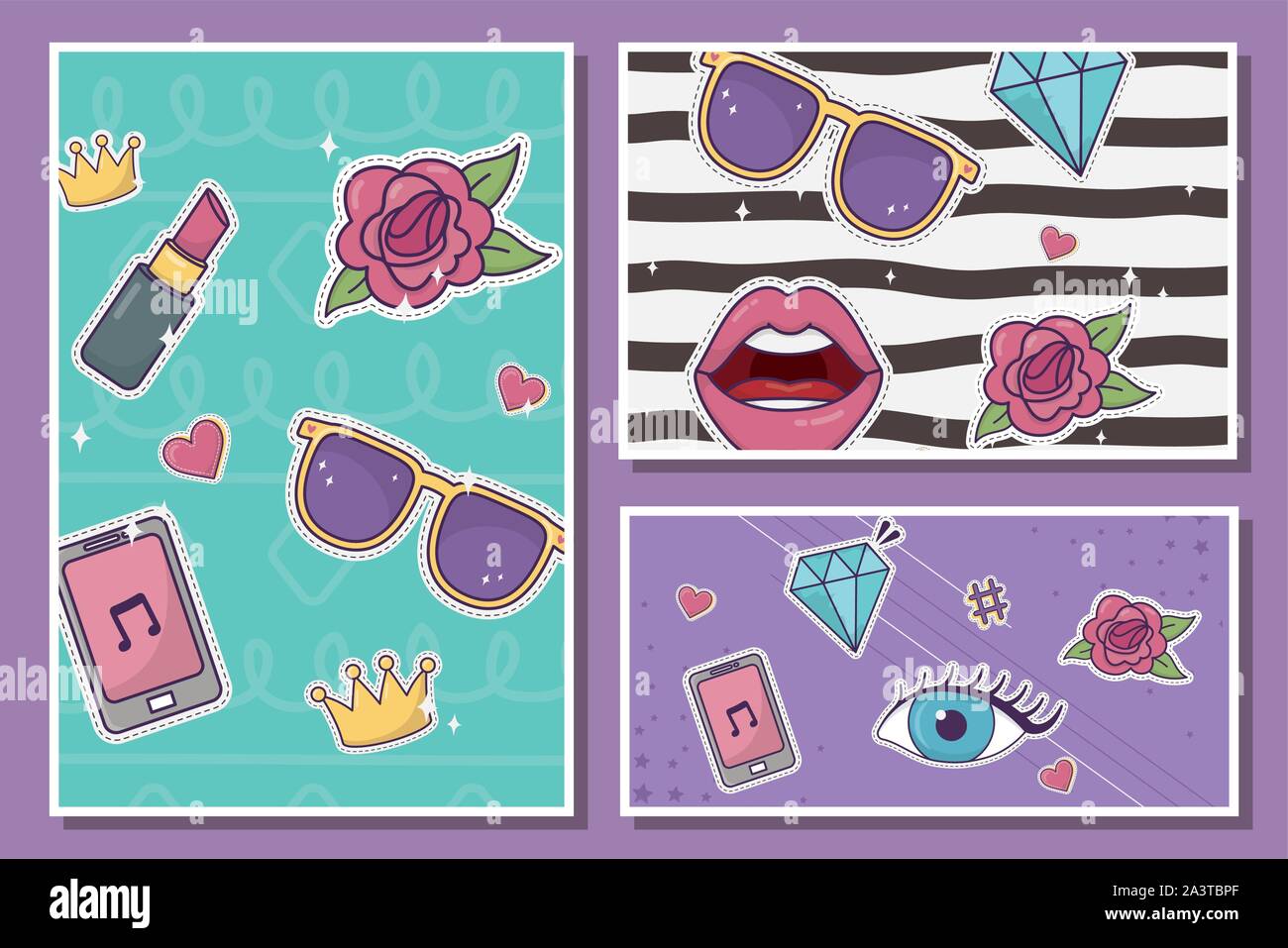 decoration fashion patches banner set style vector illustration Stock ...