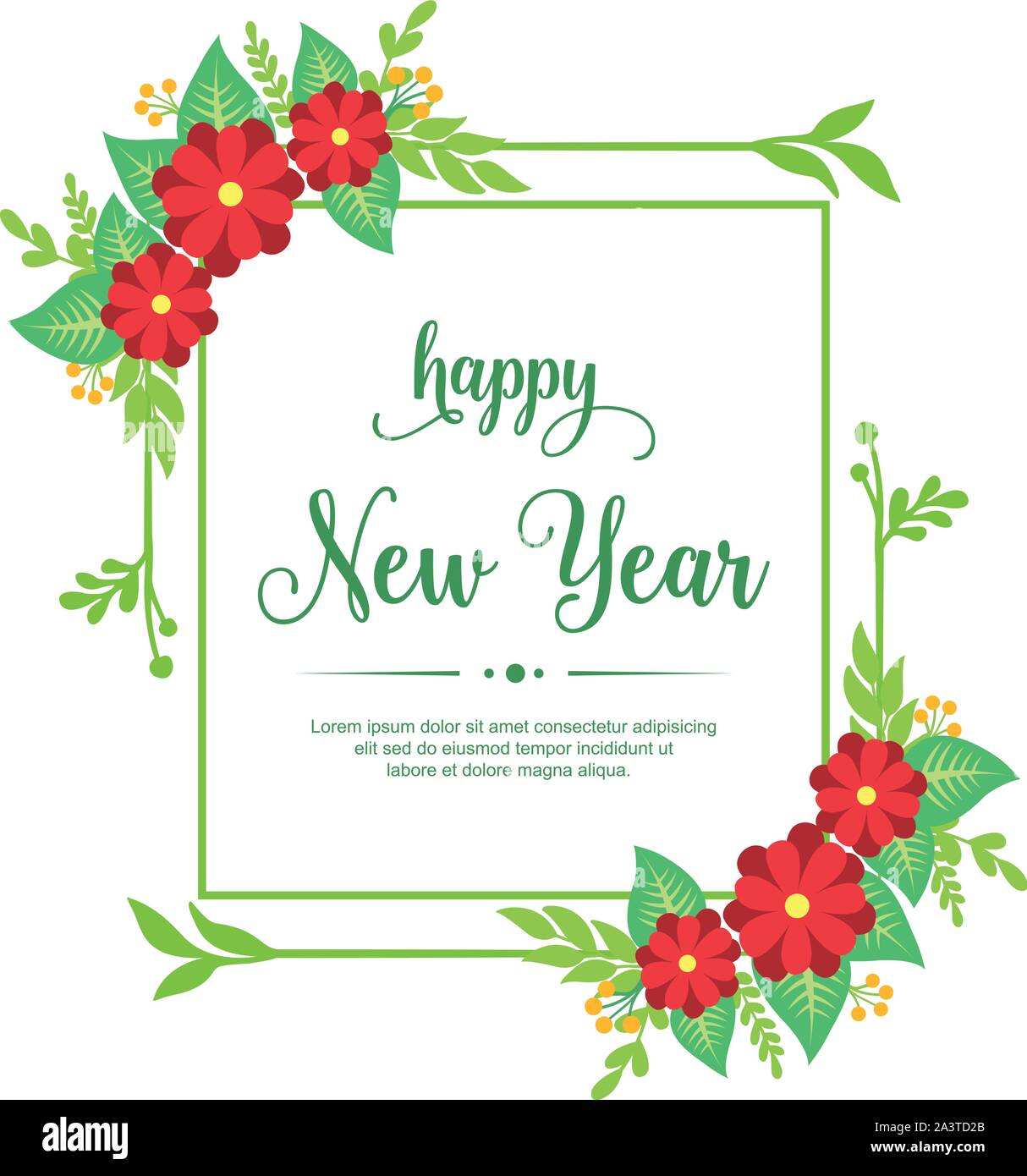 Celebration happy new year, with elegant style red wreath frame. Vector ...