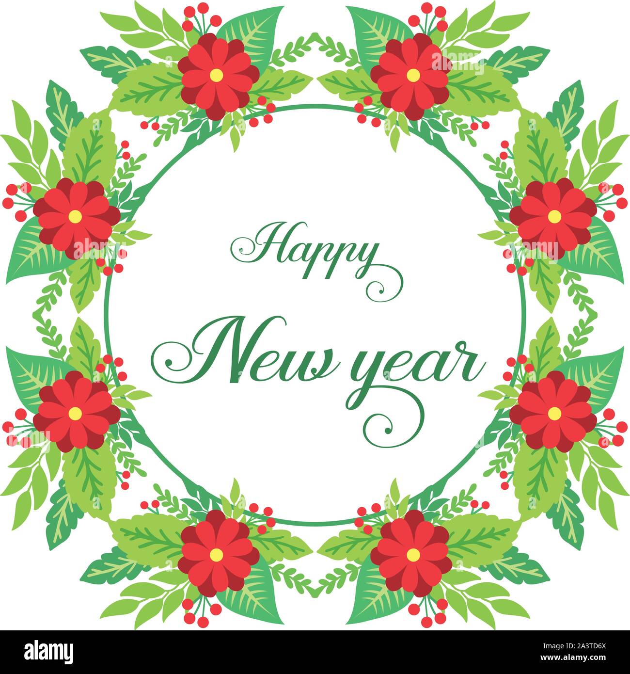 Celebration happy new year, with elegant style red wreath frame. Vector ...