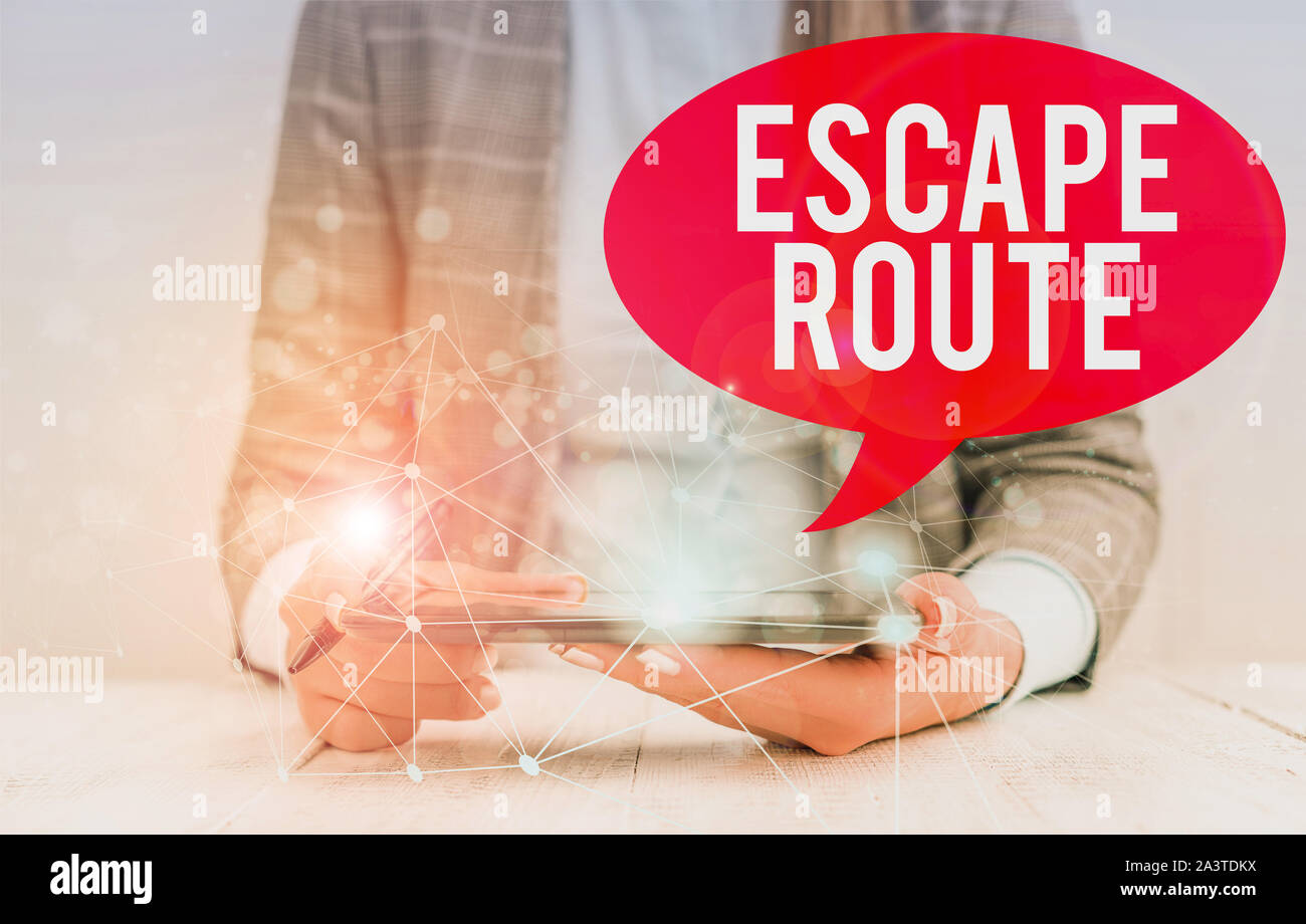 Writing note showing Escape Route. Business concept for a route by ...