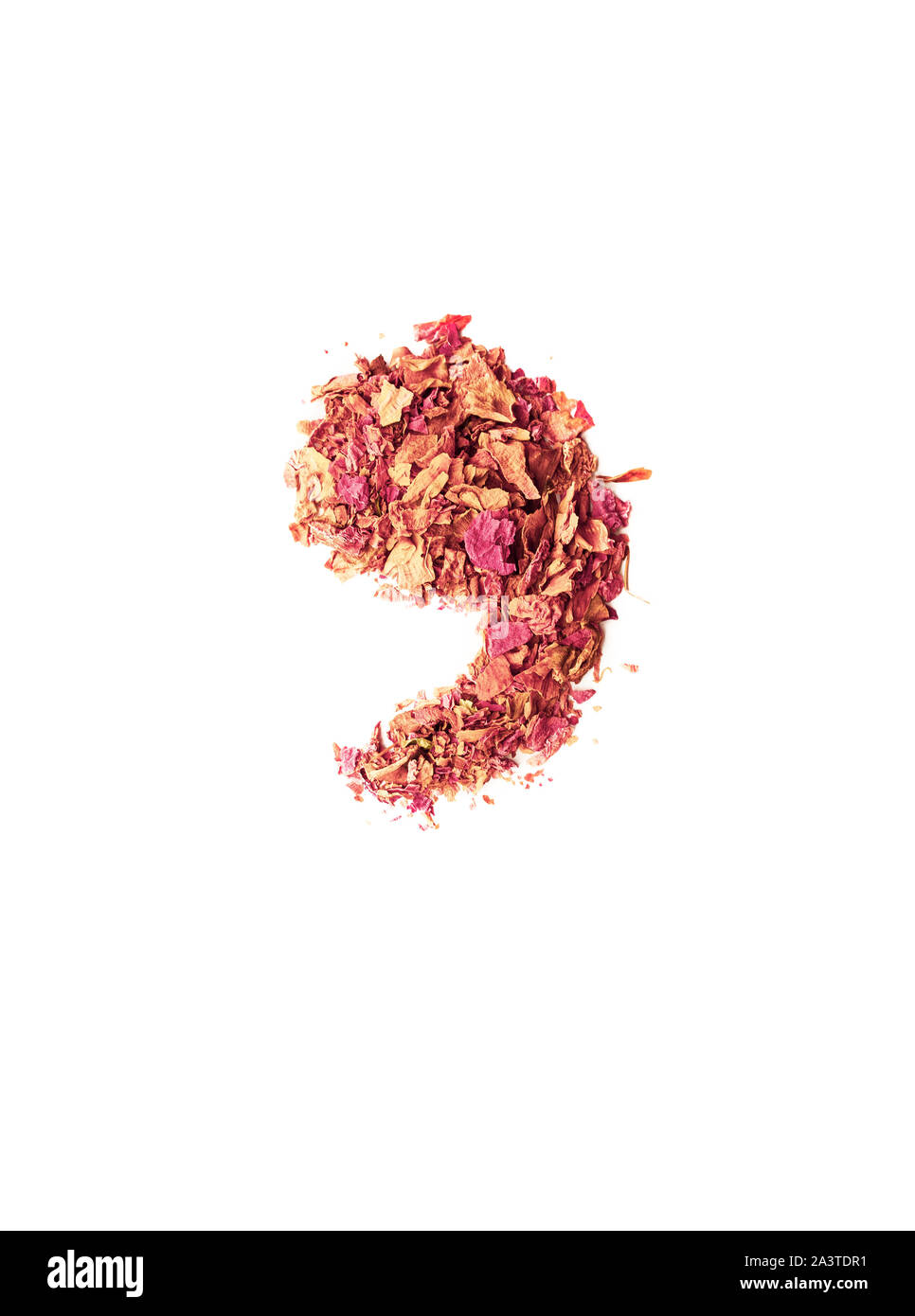 comma sign made of rose petals, isolated on white background. Food ...