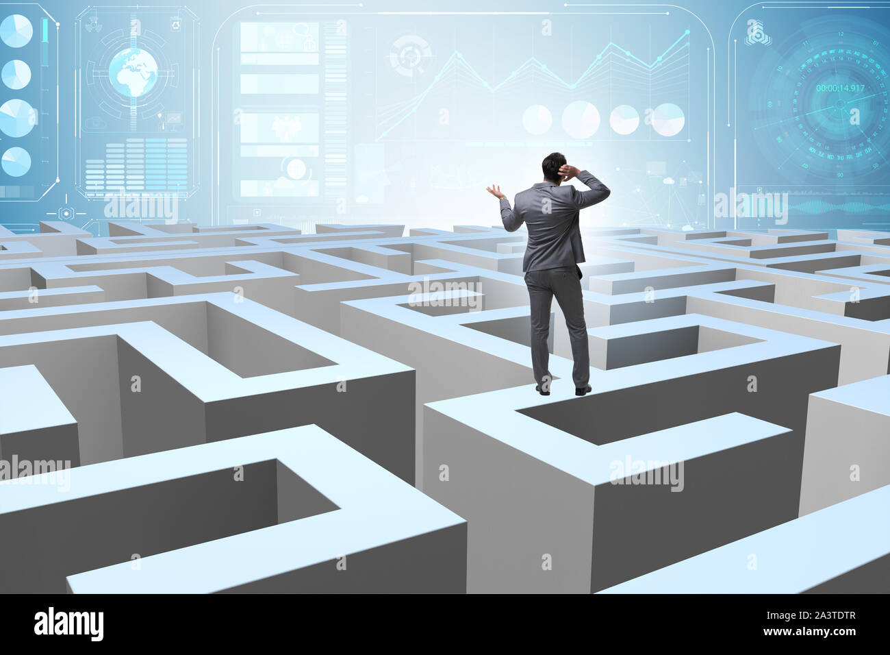 The businessman trying to escape from maze Stock Photo - Alamy