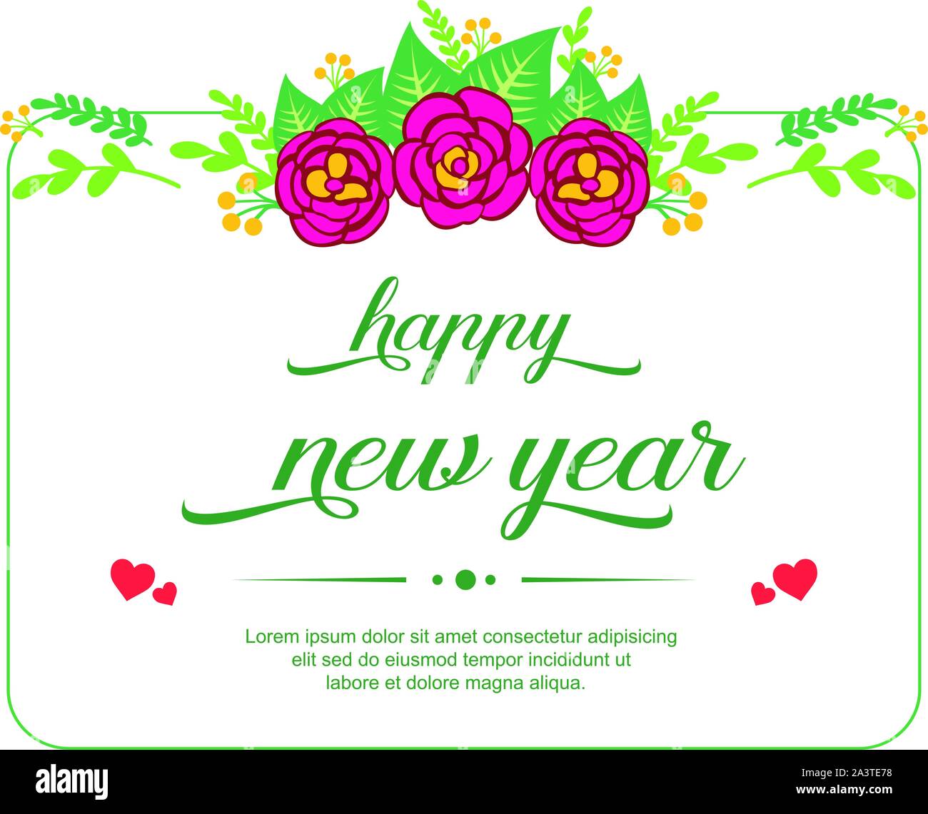 Design beautiful card happy new year, with bright green leaves frame ...