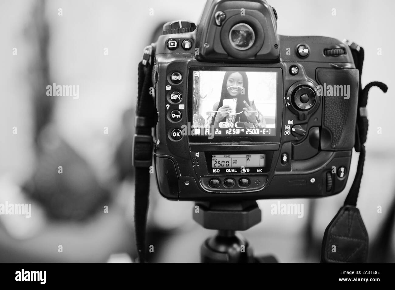 Recording video blog Black and White Stock Photos & Images - Alamy