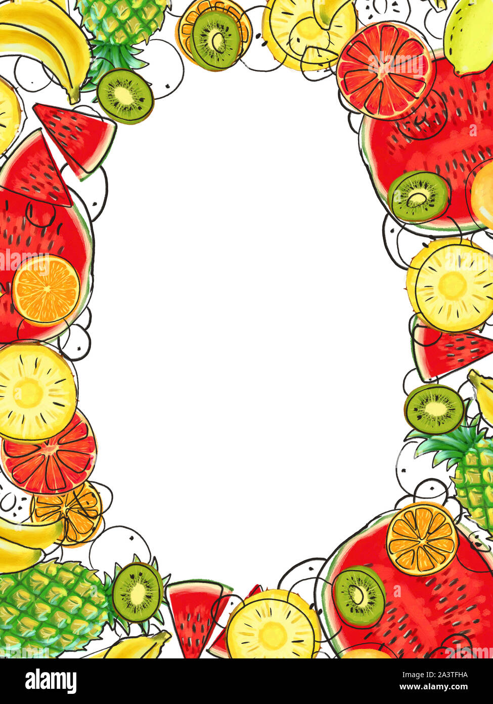 Hand drawn Exotic Fruit frame isolated on white background Stock Photo ...