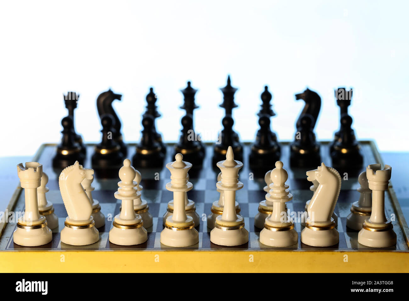 chess pieces stand on the board before the start of the new game Stock ...