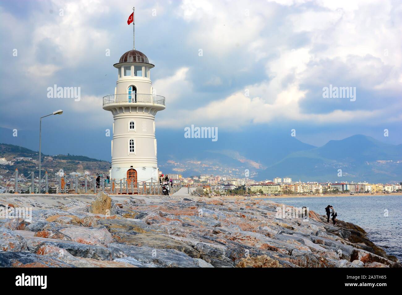 Alanya Harbour in early Spring before the new season starts. Boats are ...