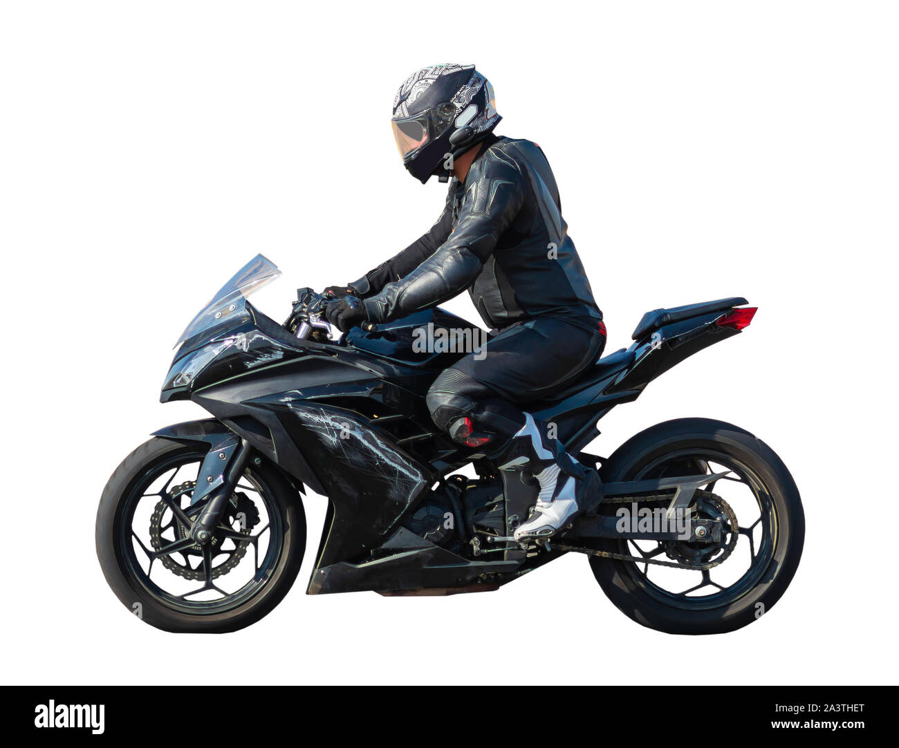 racer on a sports motobike, white isolated background Stock Photo - Alamy