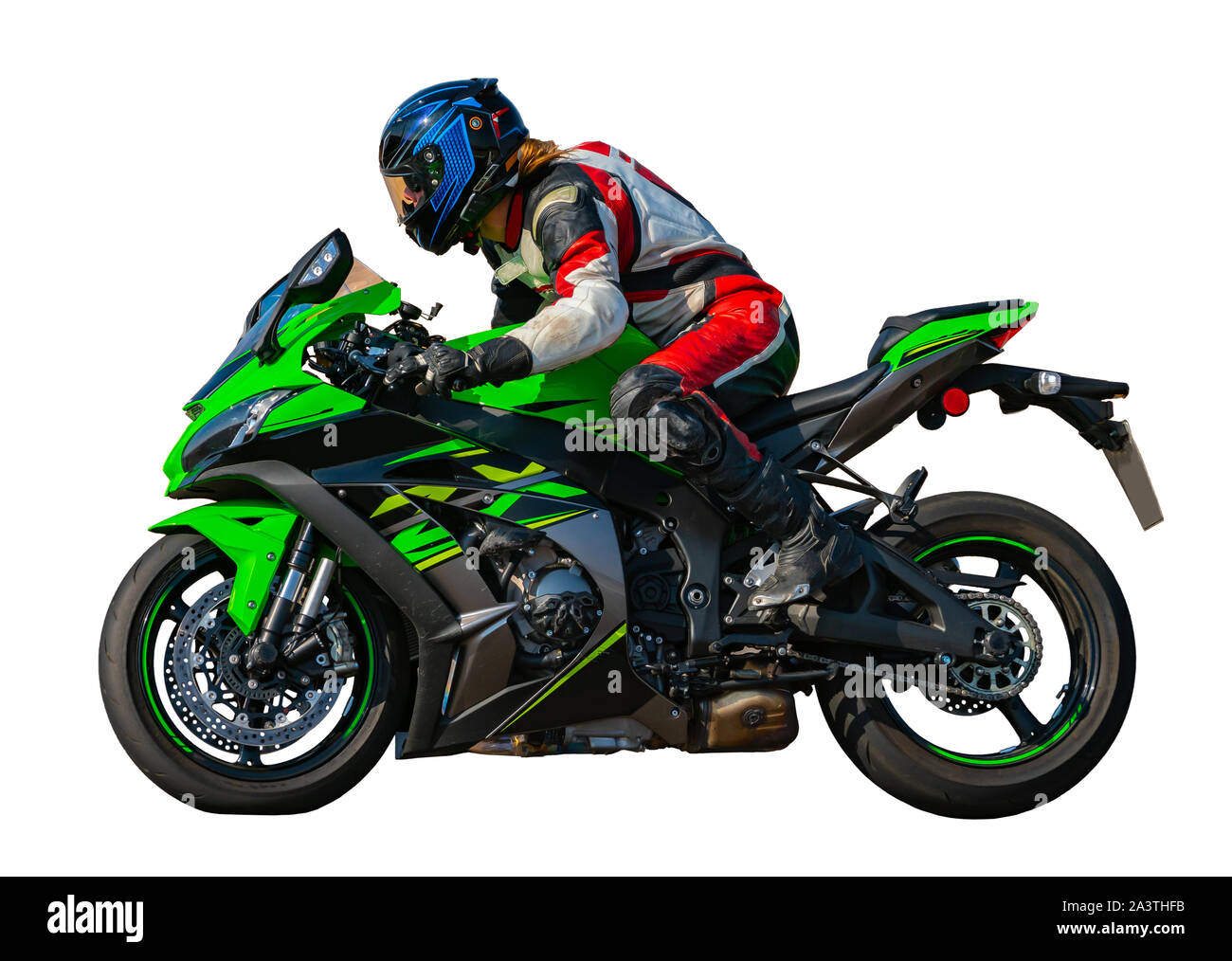 sport rider motorcyclist on white isolated background Stock Photo - Alamy