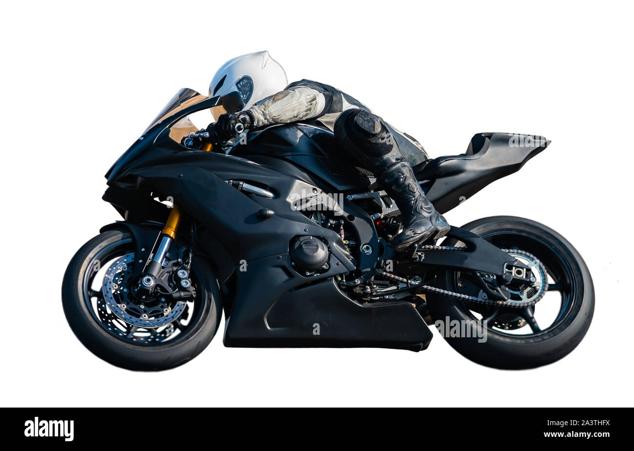 sport rider motorcyclist on white isolated background Stock Photo - Alamy