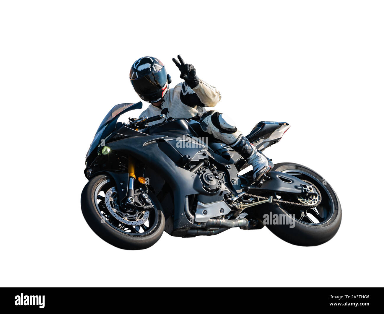 sport rider motorcyclist on white isolated background Stock Photo - Alamy