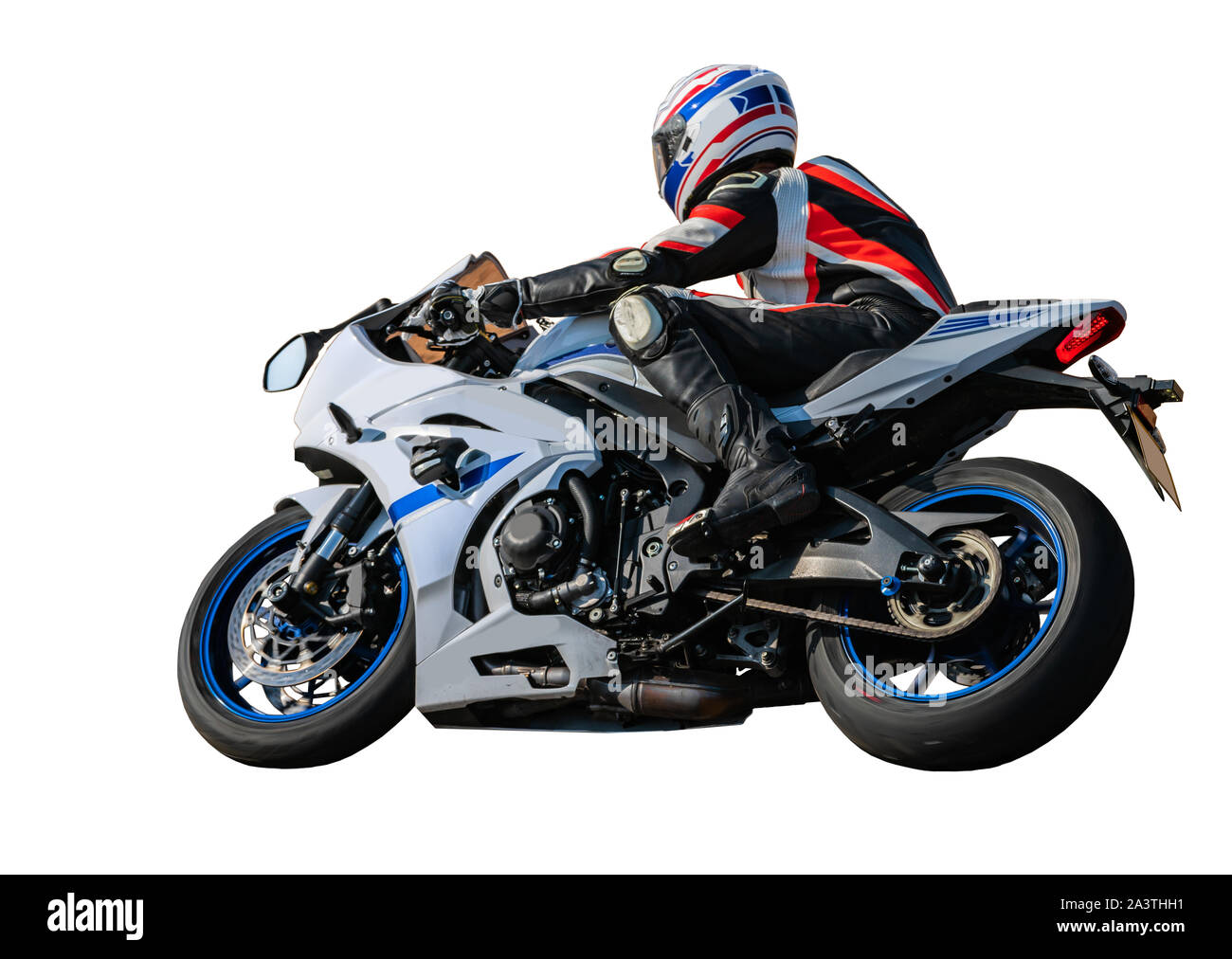 sport rider motorcyclist on white isolated background Stock Photo - Alamy