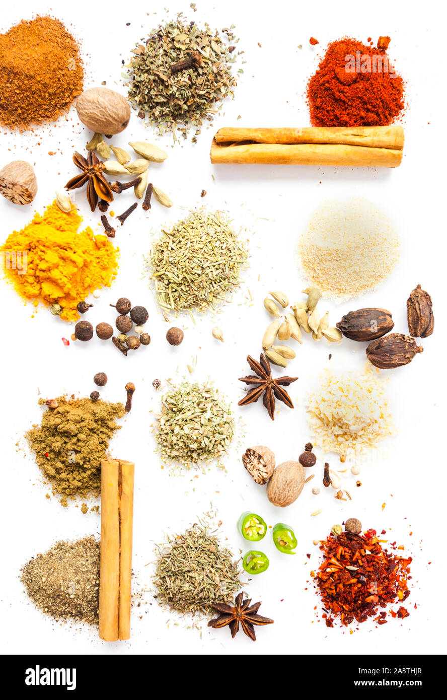 Top view of herbs and spices, art of food Stock Photo - Alamy