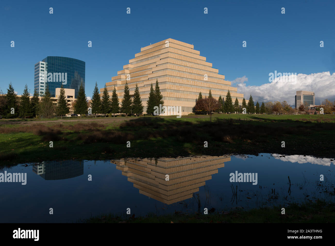 The 10-story Ziggurat, a pyramidal state office building along the ...