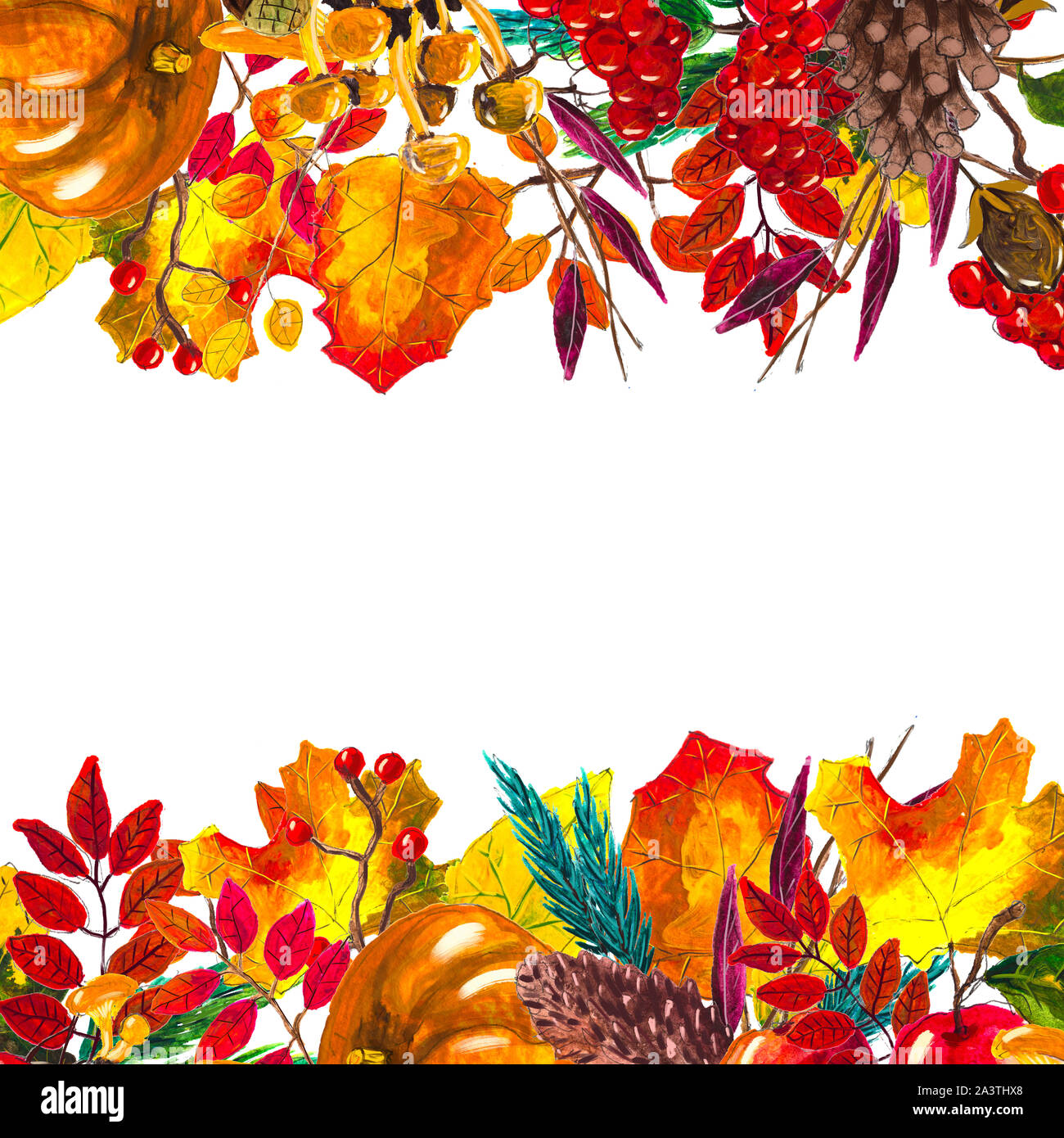 Autumn leaves border. Watercolor hand drawn frame Stock Photo - Alamy
