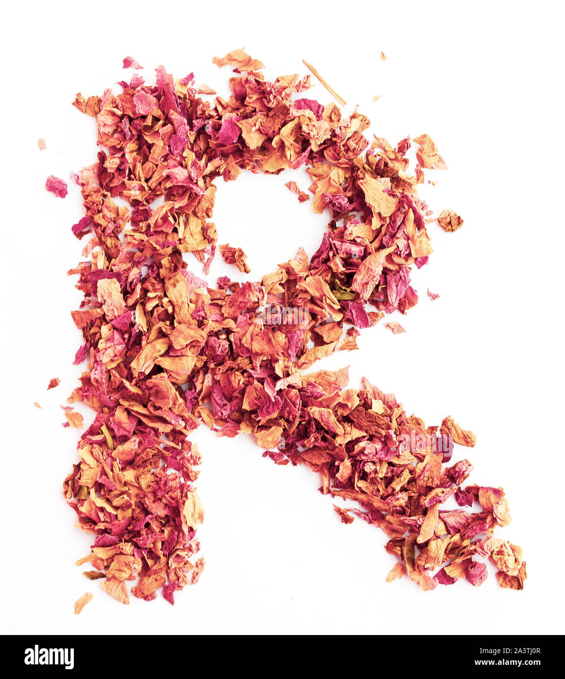 Letter R, made of rose petals, isolated on white background. Food ...
