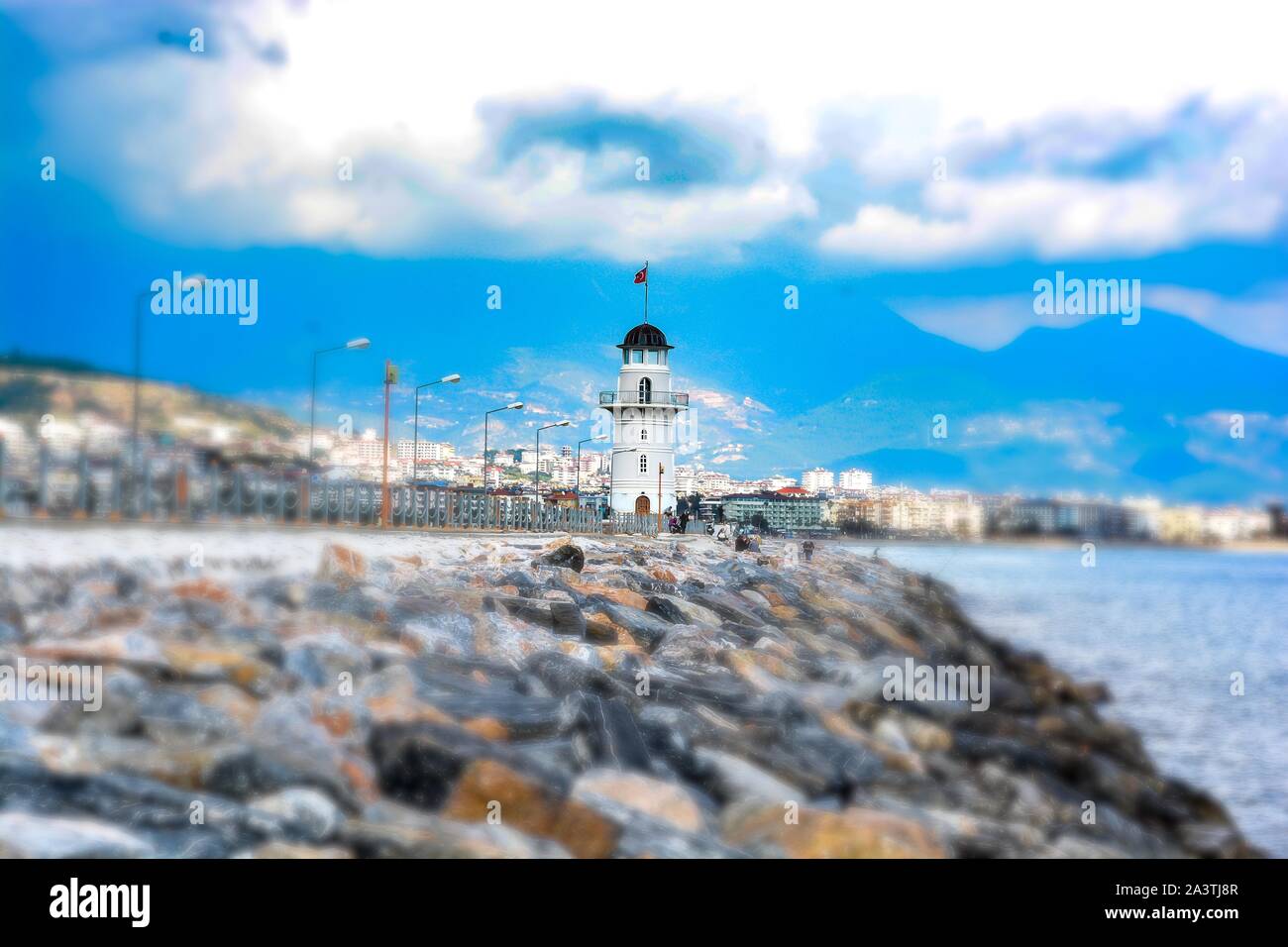 Alanya Harbour in early Spring before the new season starts. Boats are ...