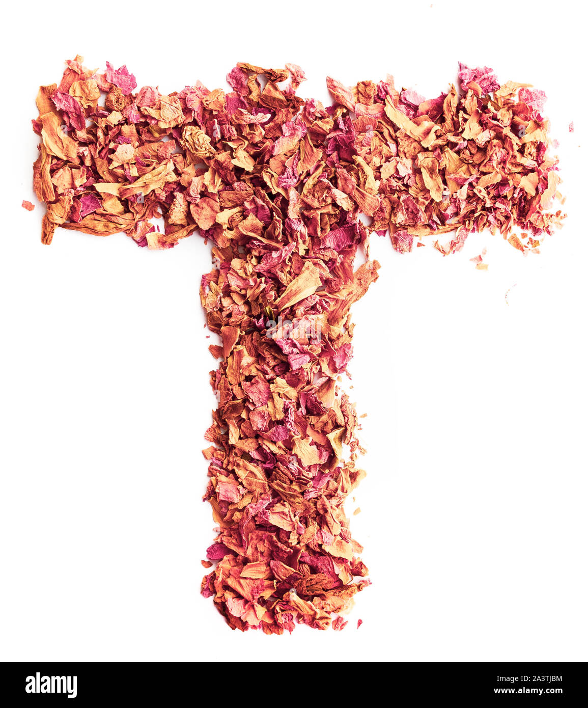 Letter T, made of rose petals, isolated on white background. Food ...