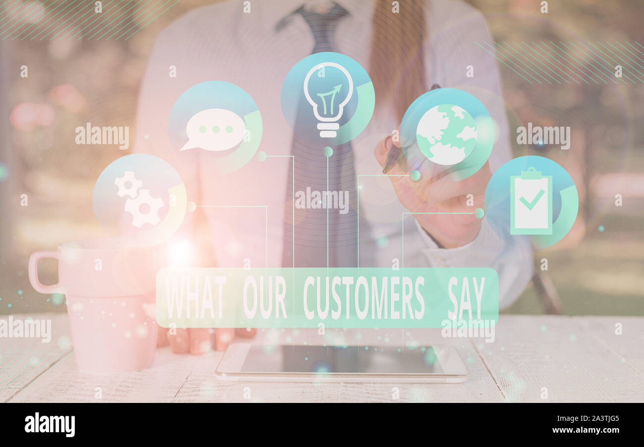 Text sign showing What Our Customers Say. Business photo text to know ...