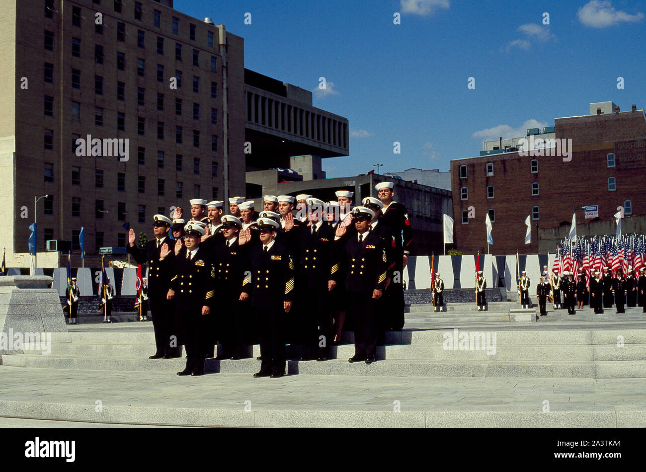 The 1987 dedication of the Navy Memorial on Pennsylvania Avenue in ...
