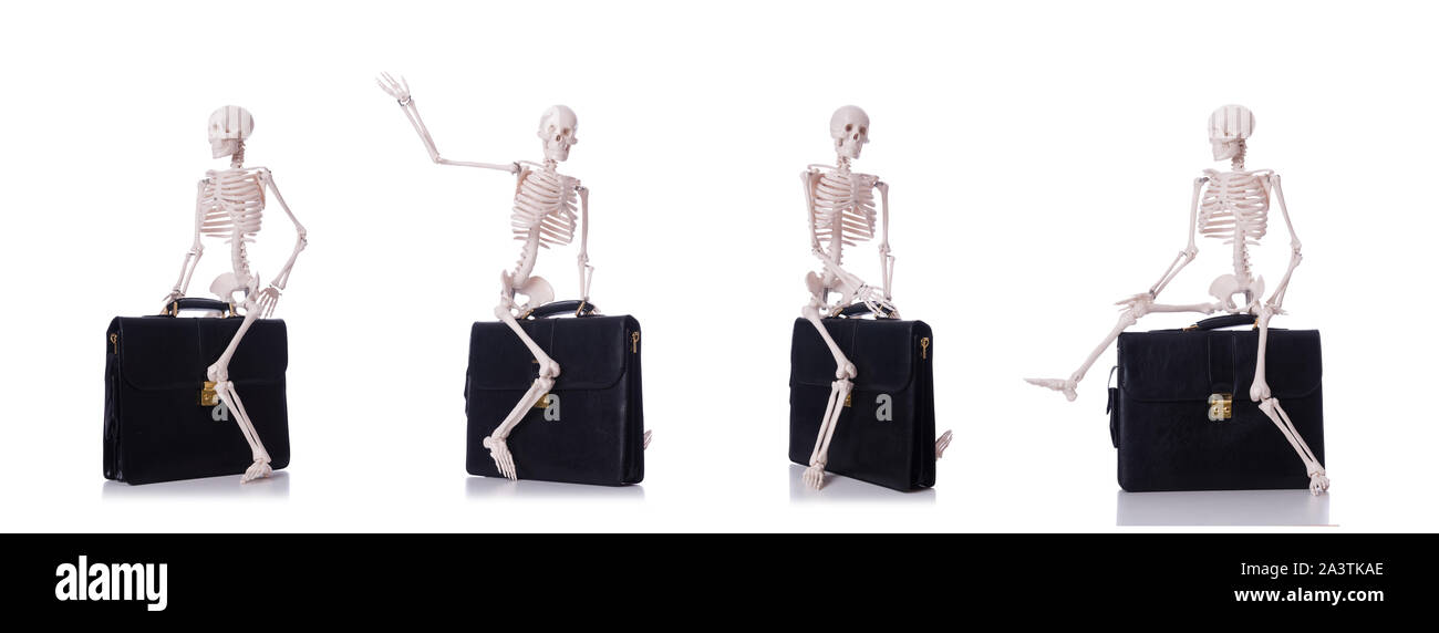 The skeleton with suitcase isolated on white Stock Photo - Alamy