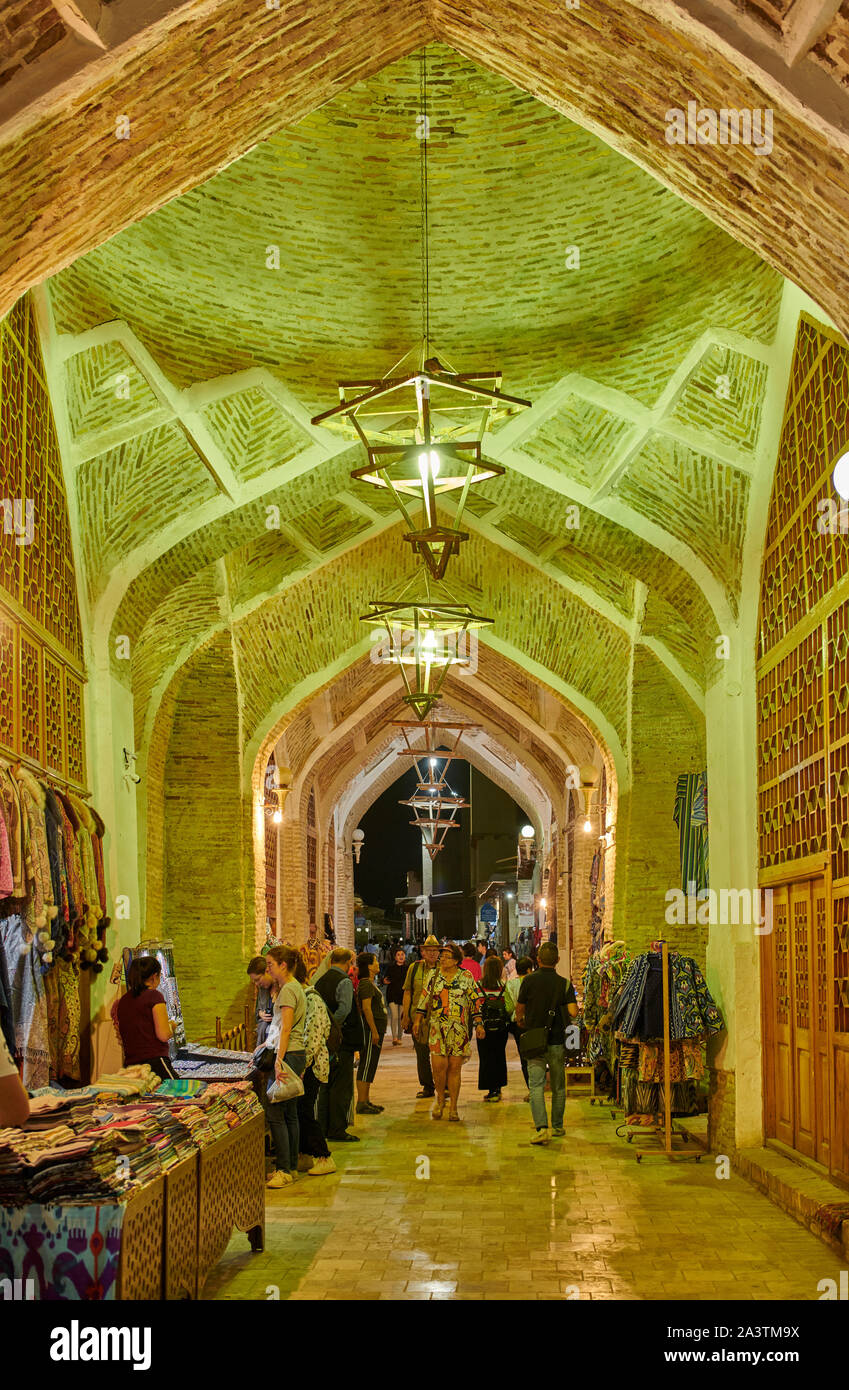 illuminated Toki-Telpak Furushon, Ancient Trading Dome in Bukhara ...