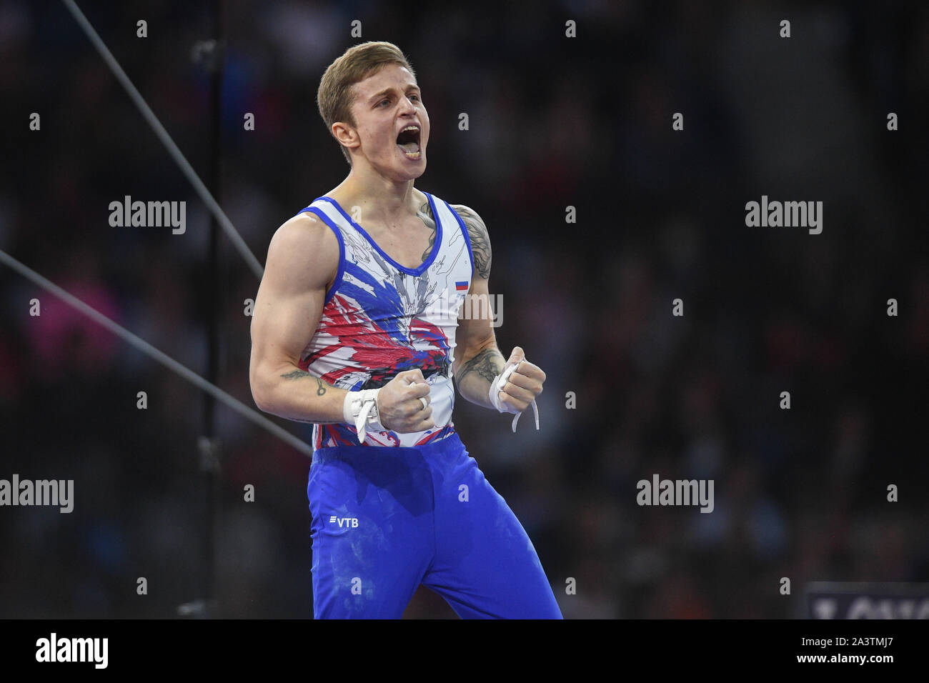 October 9, 2019: IVAN STRETOVIC competes on the high bar during the ...
