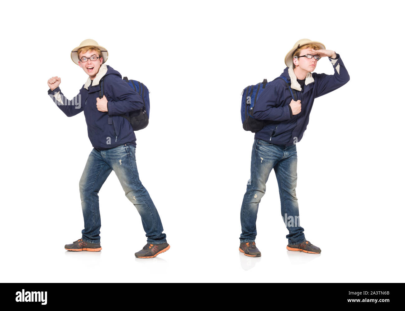 The funny student wearing safari hat Stock Photo - Alamy