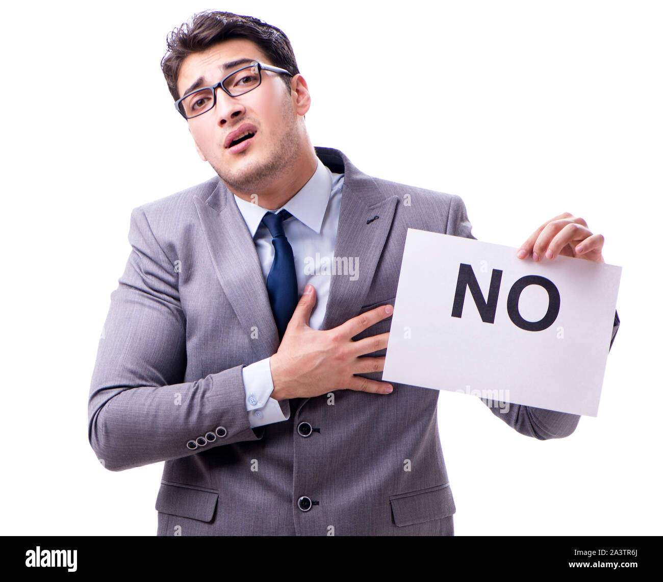 The businessman in negative no answer isolated on white background ...