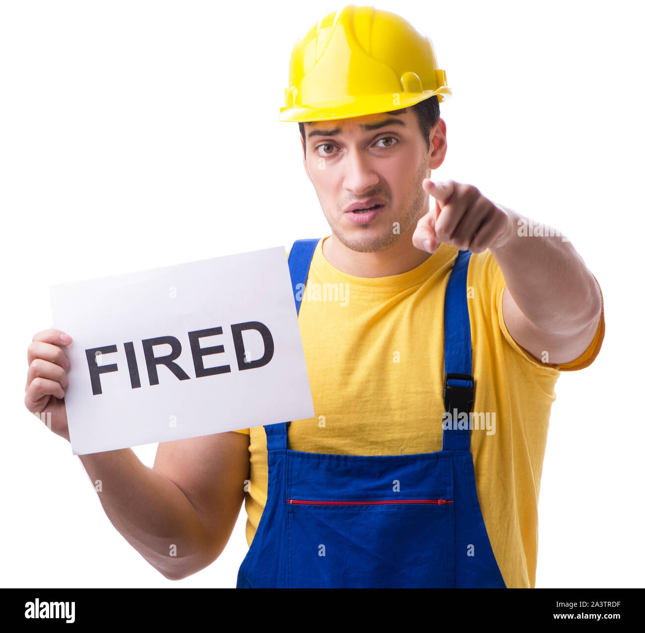 Repairman fired from his job isolated on white Stock Photo - Alamy