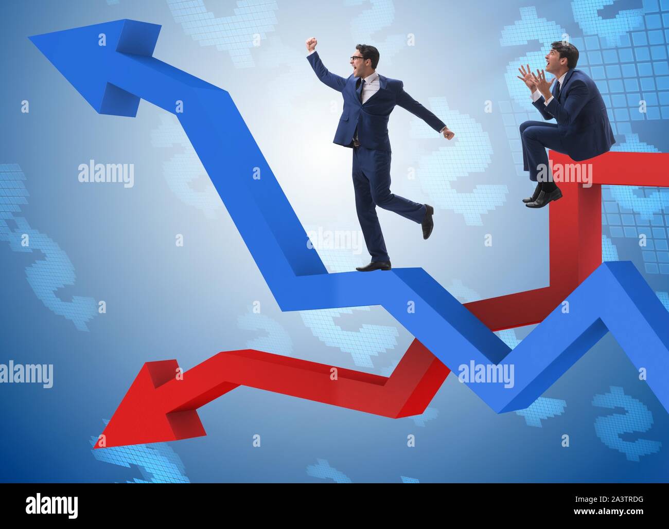 Businessman with charts of growth and decline Stock Photo - Alamy