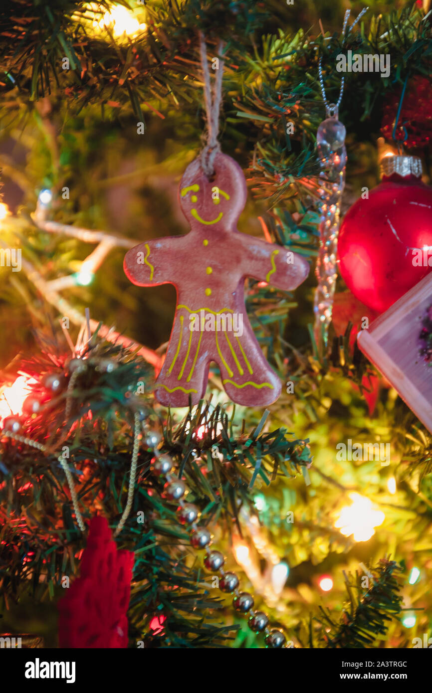Gingerbread man on a holiday tree, Christmas toy, life style, garland ...