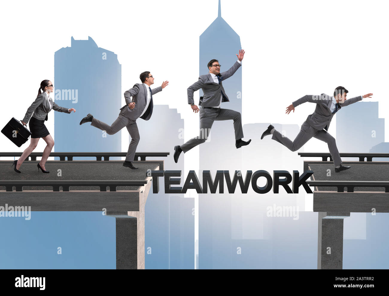 The teamwork concept with business people crossing bridge Stock Photo ...