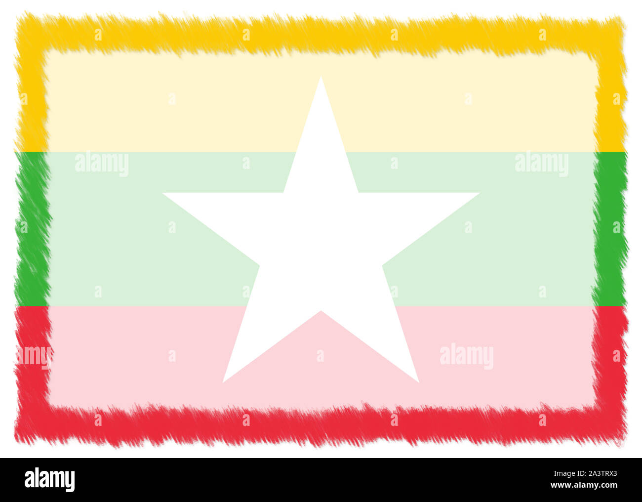 Border made with Myanmar national flag. Brush stroke frame. Template ...