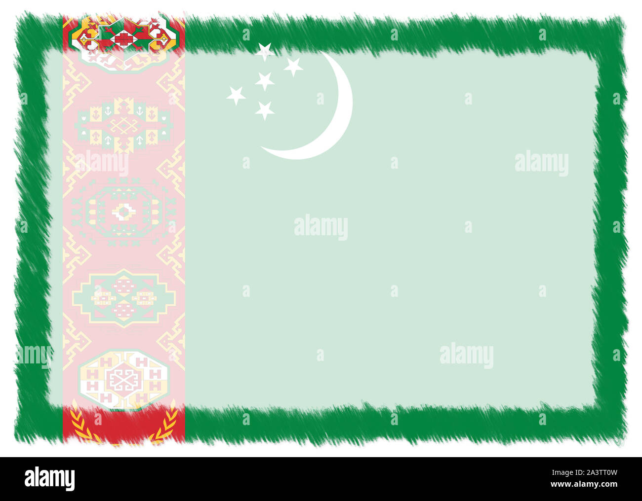 Border made with Turkmenistan national flag. Brush stroke frame ...