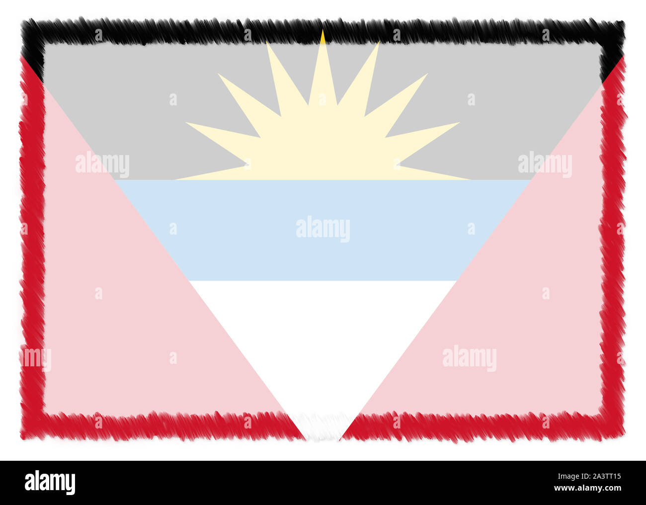 Border made with Antigua and Barbuda national flag. Brush stroke frame ...