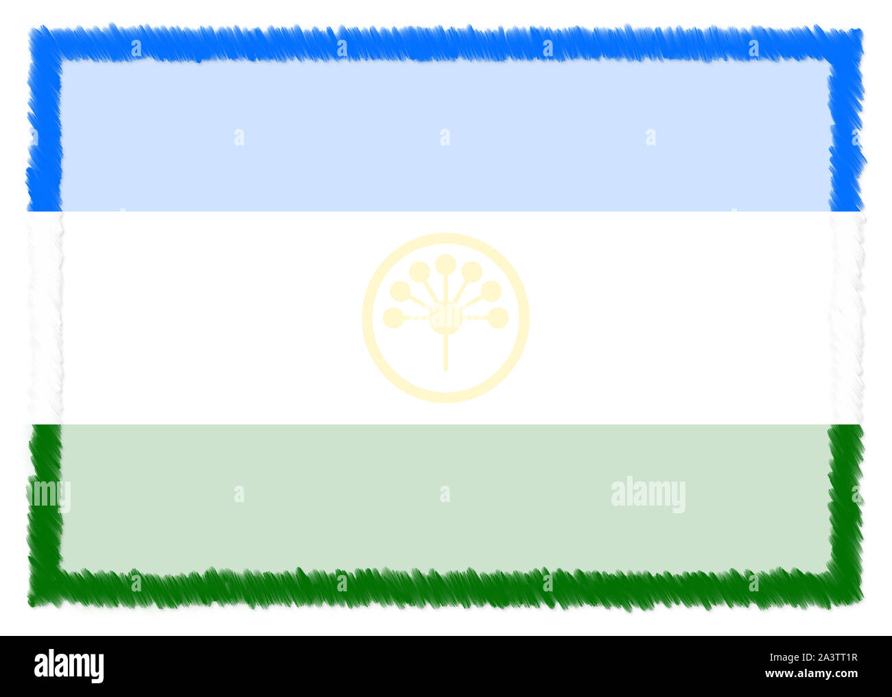 Border made with Bashkortostan national flag. Brush stroke frame ...