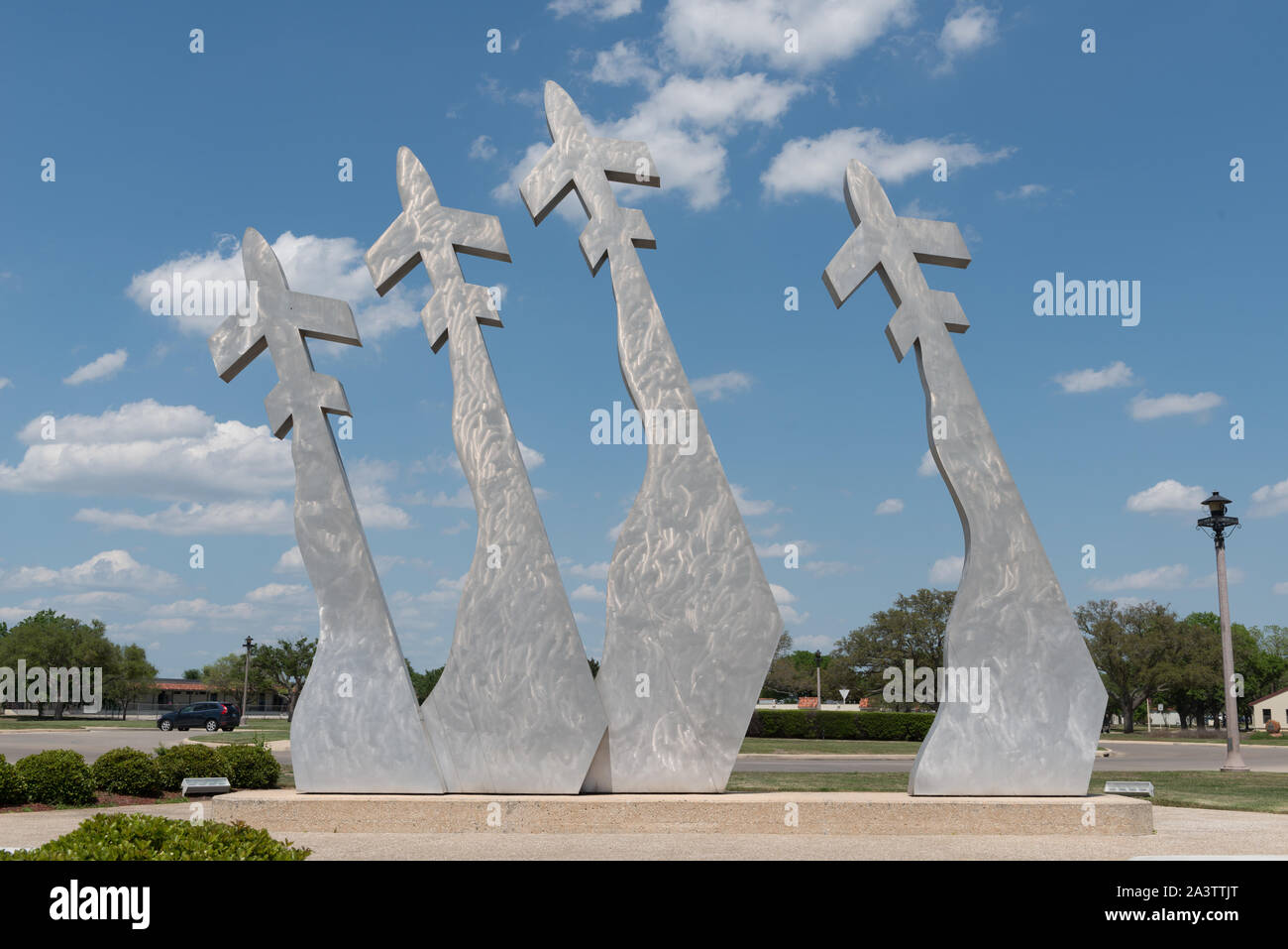 The Missing Man Monument of four aircraft in V formation (missing one ...