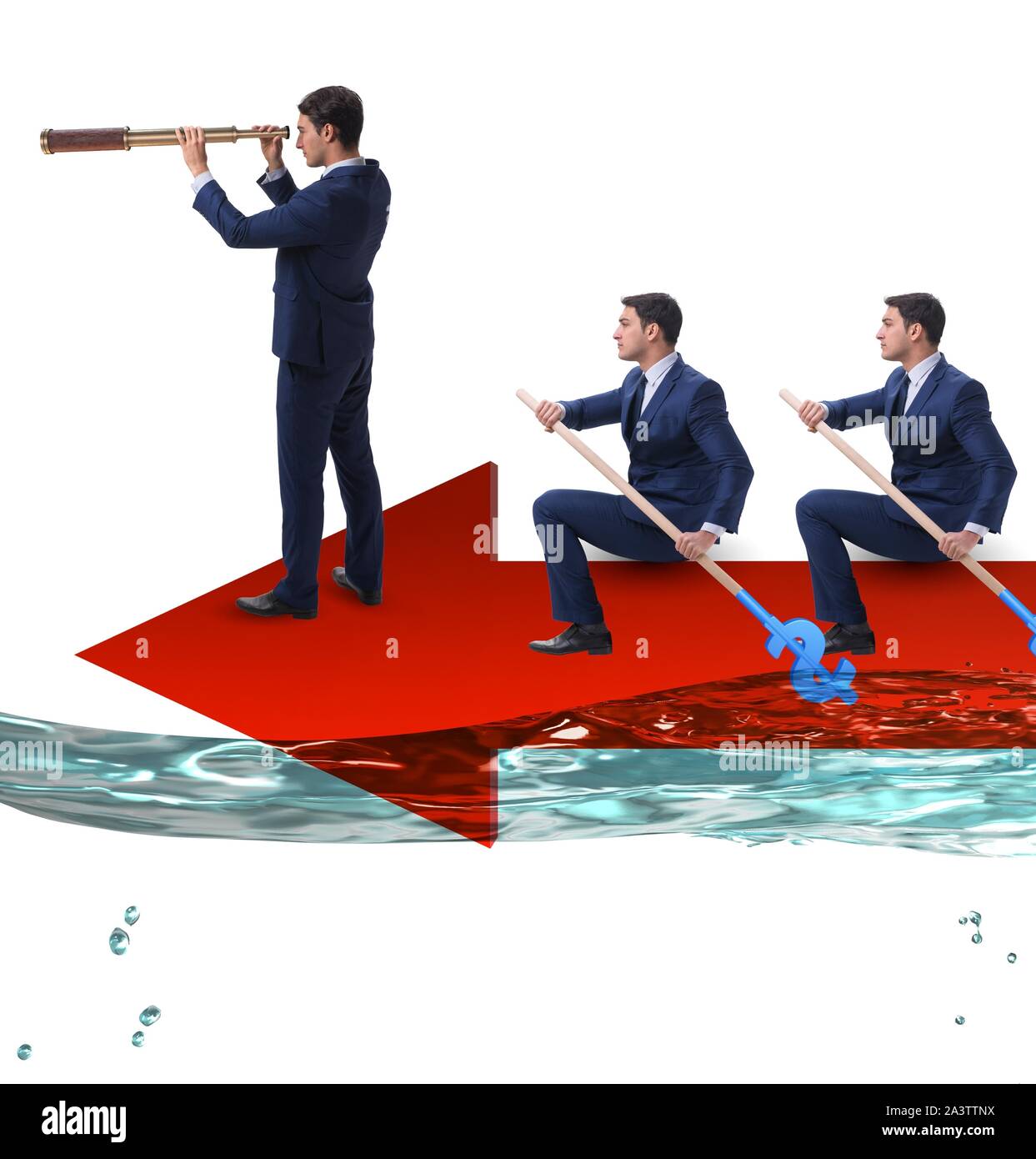 The teamwork concept with businessmen on boat Stock Photo - Alamy