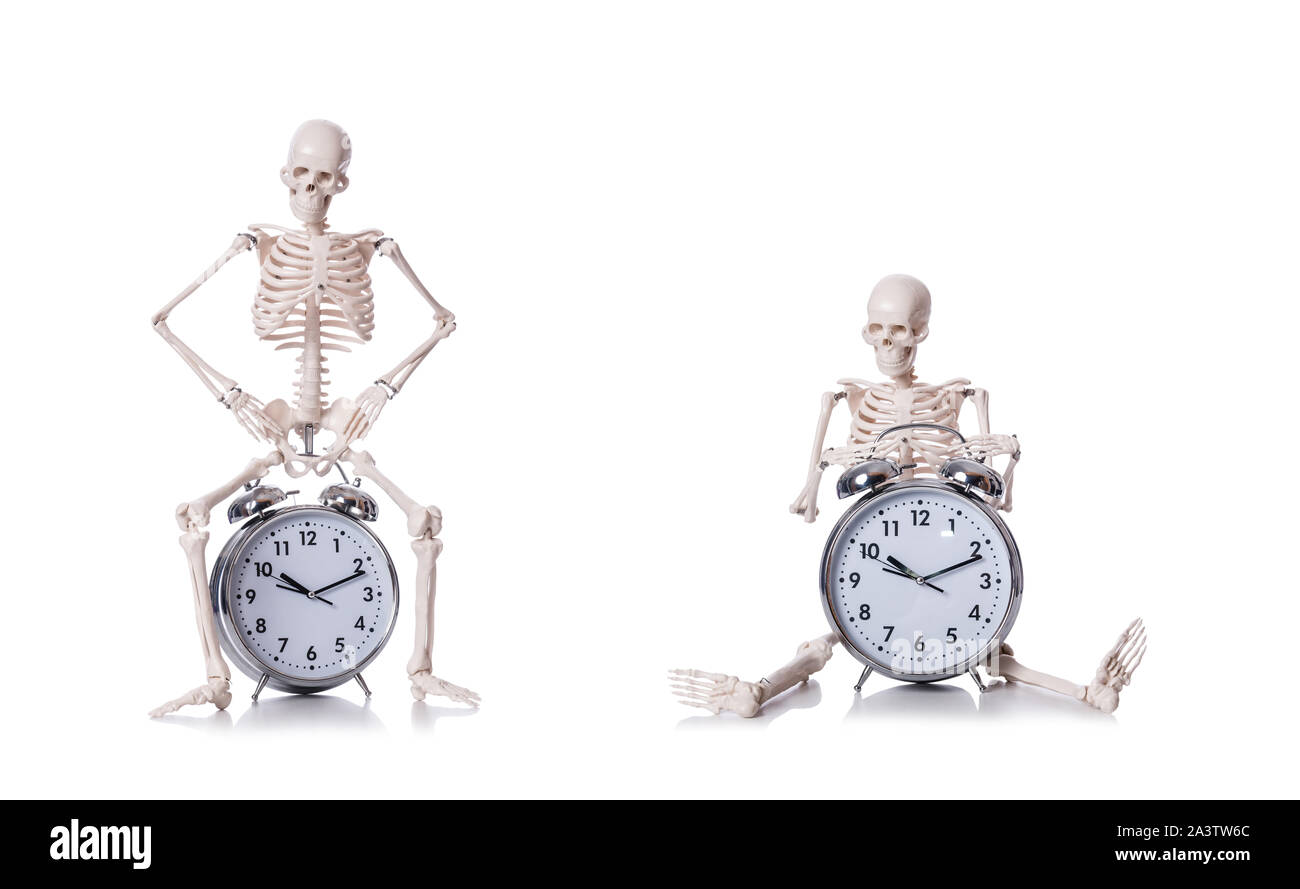 Human skull and clock Cut Out Stock Images & Pictures - Alamy